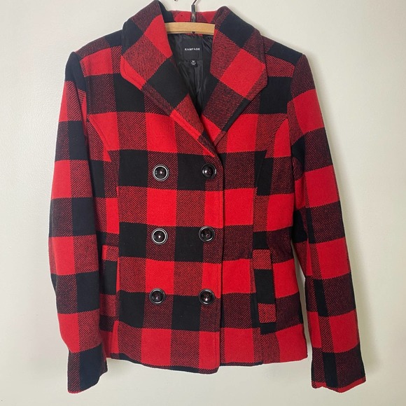Rampage | Jackets & Coats | Rampage Red Black Buffalo Plaid Pea Coat ...